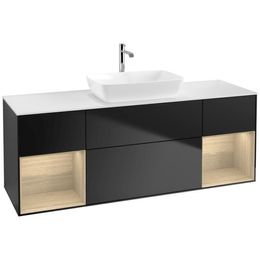 Villeroy & Boch Villeroy und Boch Finion Waschtischunterschrank F861PCPD 160cm, Abdeckplatte white matt, Regale Oak Veneer, Black matt lacquer