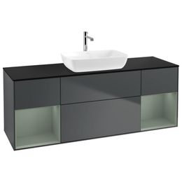 Villeroy & Boch Villeroy und Boch Finion Waschtischunterschrank G862GMHG 160cm, Abdeckplatte black matt, Emotion, Regale Olive matt lacquer, Midnight Blue Matt Lacquer