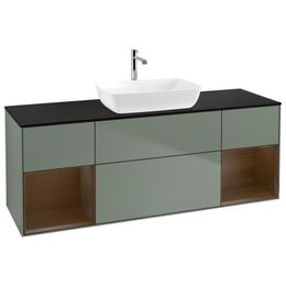 Villeroy & Boch Villeroy und Boch Finion Waschtischunterschrank G862GNGM 160cm, Abdeckplatte black matt, Emotion, Regale Walnut Veneer, Olive Matt Lacquer