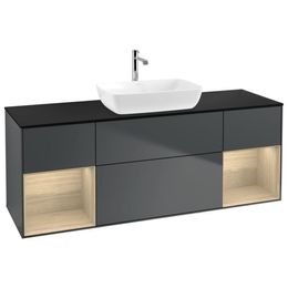 Villeroy & Boch Villeroy und Boch Finion Waschtischunterschrank G862PCHG 160cm, Abdeckplatte black matt, Emotion, Regale Oak Veneer, Midnight Blue Matt Lacquer