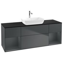 Villeroy & Boch Villeroy und Boch Finion Waschtischunterschrank G862HGHG 160cm, Abdeckplatte black matt, Emotion, Regale Midnight matt lacquer, Midnight Blue Matt Lacquer