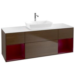 Villeroy & Boch Villeroy und Boch Finion Waschtischunterschrank G861HBGN 160cm, Abdeckplatte white matt, Emotion, Regale Peony matt lacquer, Walnut veneer