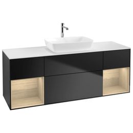 Villeroy & Boch Villeroy und Boch Finion Waschtischunterschrank G861PCPD 160cm, Abdeckplatte white matt, Emotion, Regale Oak Veneer, Black matt lacquer
