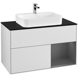 Villeroy & Boch Villeroy und Boch Finion Waschtischunterschrank F372GKMT 100cm, Abdeckplatte black matt, Regal rechts Anthracite matt, White matt lacquer