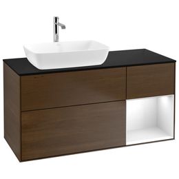 Villeroy & Boch Villeroy und Boch Finion Waschtischunterschrank G812GFGN 120cm, Abdeckplatte black matt, Emotion, Regale Glossy white lacquer, Walnut veneer