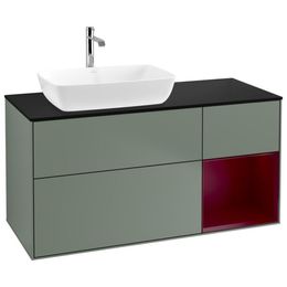 Villeroy & Boch Villeroy und Boch Finion Waschtischunterschrank G812HBGM 120cm, Abdeckplatte black matt, Emotion, Regale Peony matt lacquer, Olive Matt Lacquer