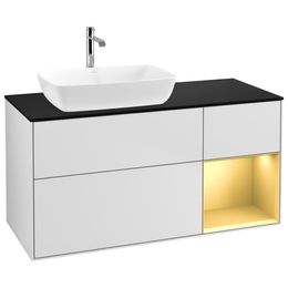 Villeroy & Boch Villeroy und Boch Finion Waschtischunterschrank G812HFMT 120cm, Abdeckplatte black matt, Emotion, Regale Gold matt lacquer, White matt lacquer