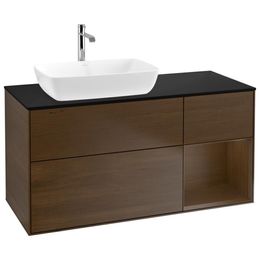 Villeroy & Boch Villeroy und Boch Finion Waschtischunterschrank G812GNGN 120cm, Abdeckplatte black matt, Emotion, Regale Walnut Veneer, Walnut veneer