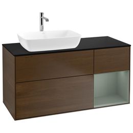 Villeroy & Boch Villeroy und Boch Finion Waschtischunterschrank G812GMGN 120cm, Abdeckplatte black matt, Emotion, Regale Olive matt lacquer, Walnut veneer