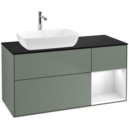 Villeroy & Boch Villeroy und Boch Finion Waschtischunterschrank F812GFGM 120cm, Abdeckplatte black matt, Regale Glossy white lacquer, Olive Matt Lacquer