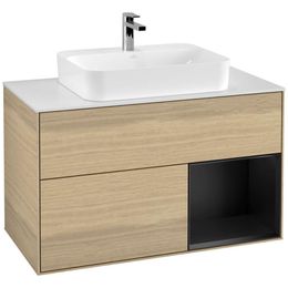 Villeroy & Boch Villeroy und Boch Finion Waschtischunterschrank F371PDPC 100cm, Abdeckplatte white matt, Regal rechts Black matt lacquer, Oak Veneer