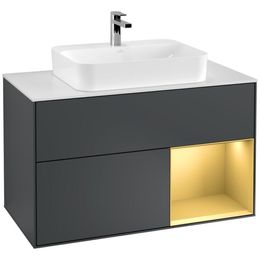 Villeroy & Boch Villeroy und Boch Finion Waschtischunterschrank F371HFHG 100cm, Abdeckplatte white matt, Regal rechts Gold matt, Midnight Blue Matt Lacquer