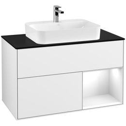 Villeroy & Boch Villeroy und Boch Finion Waschtischunterschrank F372GFGF 100cm, Abdeckplatte black matt, Regal rechts Glossy white lacquer, Glossy white lacquer