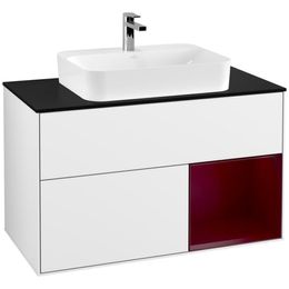Villeroy & Boch Villeroy und Boch Finion Waschtischunterschrank F372HBGF 100cm, Abdeckplatte black matt, Regal rechts Peony, Glossy white lacquer