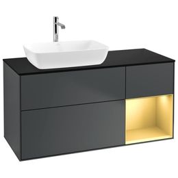 Villeroy & Boch Villeroy und Boch Finion Waschtischunterschrank G812HFHG 120cm, Abdeckplatte black matt, Emotion, Regale Gold matt lacquer, Midnight Blue Matt Lacquer