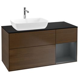 Villeroy & Boch Villeroy und Boch Finion Waschtischunterschrank G812HGGN 120cm, Abdeckplatte black matt, Emotion, Regale Midnight matt lacquer, Walnut veneer