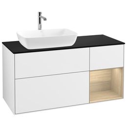 Villeroy & Boch Villeroy und Boch Finion Waschtischunterschrank G812PCGF 120cm, Abdeckplatte black matt, Emotion, Regale Oak Veneer, Glossy white lacquer