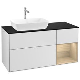 Villeroy & Boch Villeroy und Boch Finion Waschtischunterschrank G812PCMT 120cm, Abdeckplatte black matt, Emotion, Regale Oak Veneer, White matt lacquer