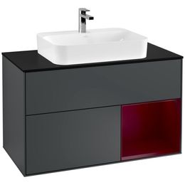 Villeroy & Boch Villeroy und Boch Finion Waschtischunterschrank F372HBHG 100cm, Abdeckplatte black matt, Regal rechts Peony, Midnight Blue Matt Lacquer