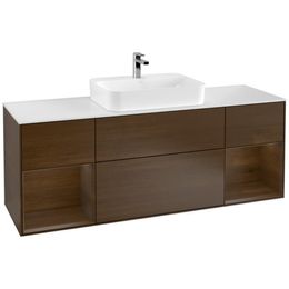 Villeroy & Boch Villeroy und Boch Finion Waschtischunterschrank G451GNGN 160cm, Abdeckplatte white matt, Emotion, Regale Walnut veneer, Walnut veneer