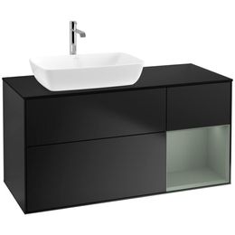Villeroy & Boch Villeroy und Boch Finion Waschtischunterschrank F812GMPD 120cm, Abdeckplatte black matt, Regale Olive matt lacquer, Black matt lacquer