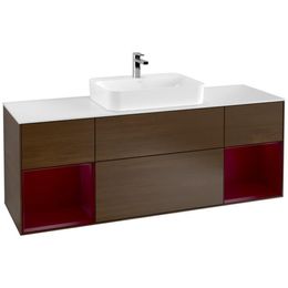 Villeroy & Boch Villeroy und Boch Finion Waschtischunterschrank G451HBGN 160cm, Abdeckplatte white matt, Emotion, Regale Peony matt lacquer, Walnut veneer