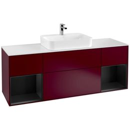 Villeroy & Boch Villeroy und Boch Finion Waschtischunterschrank G451PDHB 160cm, Abdeckplatte white matt, Emotion, Regale Black matt lacquer, Peony Matt