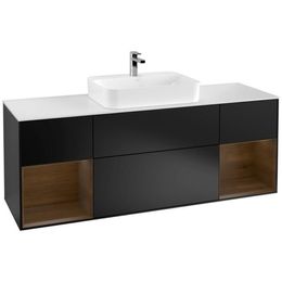 Villeroy & Boch Villeroy und Boch Finion Waschtischunterschrank G451GNPD 160cm, Abdeckplatte white matt, Emotion, Regale Walnut veneer, Black matt lacquer
