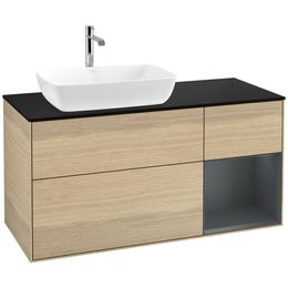 Villeroy & Boch Villeroy und Boch Finion Waschtischunterschrank F812HGPC 120cm, Abdeckplatte black matt, Regale Midnight matt lacquer, Oak Veneer