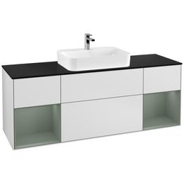 Villeroy & Boch Villeroy und Boch Finion Waschtischunterschrank G452GMMT 160cm, Abdeckplatte black matt, Emotion, Regale Olive matt lacquer, White matt lacquer