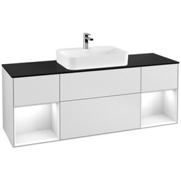 Villeroy & Boch Villeroy und Boch Finion Waschtischunterschrank G452GFMT 160cm, Abdeckplatte black matt, Emotion, Regale Glossy white lacquer, White matt lacquer