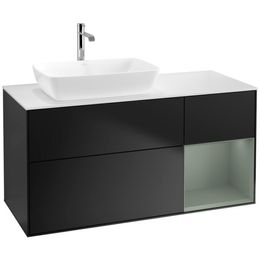 Villeroy & Boch Villeroy und Boch Finion Waschtischunterschrank F811GMPD 120cm, Abdeckplatte white matt, Regale Olive matt lacquer, Black matt lacquer