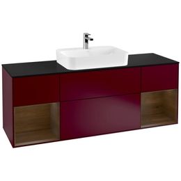 Villeroy & Boch Villeroy und Boch Finion Waschtischunterschrank G452GNHB 160cm, Abdeckplatte black matt, Emotion, Regale Walnut veneer, Peony Matt