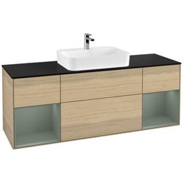 Villeroy & Boch Villeroy und Boch Finion Waschtischunterschrank G452GMPC 160cm, Abdeckplatte black matt, Emotion, Regale Olive matt lacquer, Oak Veneer