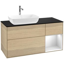 Villeroy & Boch Villeroy und Boch Finion Waschtischunterschrank F812MTPC 120cm, Abdeckplatte black matt, Regale White matt lacquer, Oak Veneer