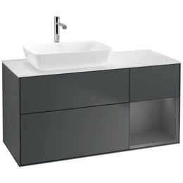 Villeroy & Boch Villeroy und Boch Finion Waschtischunterschrank F811GKHG 120cm, Abdeckplatte white matt, Regale Anthracite matt lacquer, Midnight Blue Matt Lacquer