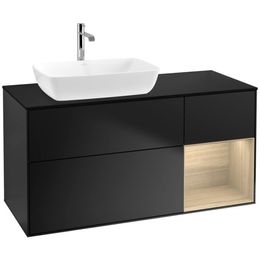 Villeroy & Boch Villeroy und Boch Finion Waschtischunterschrank F812PCPD 120cm, Abdeckplatte black matt, Regale Oak Veneer, Black matt lacquer