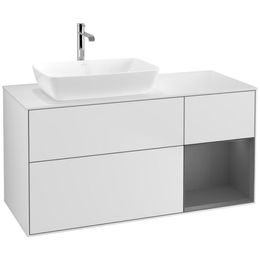Villeroy & Boch Villeroy und Boch Finion Waschtischunterschrank F811GKMT 120cm, Abdeckplatte white matt, Regale Anthracite matt lacquer, White matt lacquer