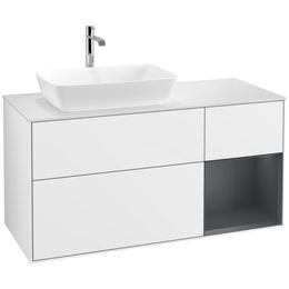 Villeroy & Boch Villeroy und Boch Finion Waschtischunterschrank F811HGGF 120cm, Abdeckplatte white matt, Regale Midnight matt lacquer, Glossy white lacquer
