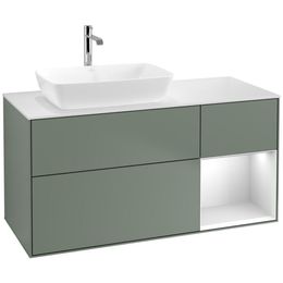 Villeroy & Boch Villeroy und Boch Finion Waschtischunterschrank F811MTGM 120cm, Abdeckplatte white matt, Regale White matt lacquer, Olive Matt Lacquer