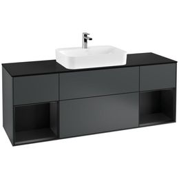 Villeroy & Boch Villeroy und Boch Finion Waschtischunterschrank G452PDHG 160cm, Abdeckplatte black matt, Emotion, Regale Black matt lacquer, Midnight Blue Matt Lacquer