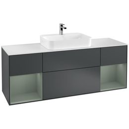 Villeroy & Boch Villeroy und Boch Finion Waschtischunterschrank F451GMHG 160x60,3cm, Abdeckplatte white matt, Regale Olive matt lacquer, Midnight Blue Matt Lacquer