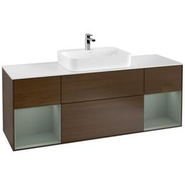 Villeroy & Boch Villeroy und Boch Finion Waschtischunterschrank F451GMGN 160x60,3cm, Abdeckplatte white matt, Regale Olive matt lacquer, Walnut veneer