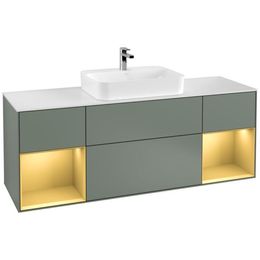Villeroy & Boch Villeroy und Boch Finion Waschtischunterschrank F451HFGM 160x60,3cm, Abdeckplatte white matt, Regale Gold matt lacquer, Olive Matt Lacquer