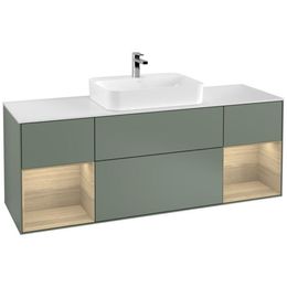 Villeroy & Boch Villeroy und Boch Finion Waschtischunterschrank F451PCGM 160x60,3cm, Abdeckplatte white matt, Regale Oak Veneer, Olive Matt Lacquer