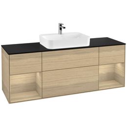 Villeroy & Boch Villeroy und Boch Finion Waschtischunterschrank F452PCPC 160x60,3cm, Abdeckplatte black matt, Regale Oak Veneer, Oak Veneer