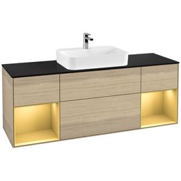 Villeroy & Boch Villeroy und Boch Finion Waschtischunterschrank F452HFPC 160x60,3cm, Abdeckplatte black matt, Regale Gold matt lacquer, Oak Veneer