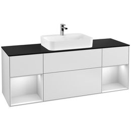 Villeroy & Boch Villeroy und Boch Finion Waschtischunterschrank F452MTMT 160x60,3cm, Abdeckplatte black matt, Regale White matt lacquer, White matt lacquer