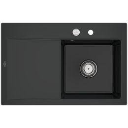 Villeroy & Boch Villeroy und Boch Subway Style 45 Einbausp&uuml;le 334702R7 rechts, mit Ablaufgarnitur, Excenterbet&auml;tigung, pure black, 78 x 51 cm