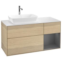 Villeroy & Boch Villeroy und Boch Finion Waschtischunterschrank G811GKPC 120cm, Abdeckplatte white matt, Emotion, Regale Anthracite matt lacquer, Oak Veneer